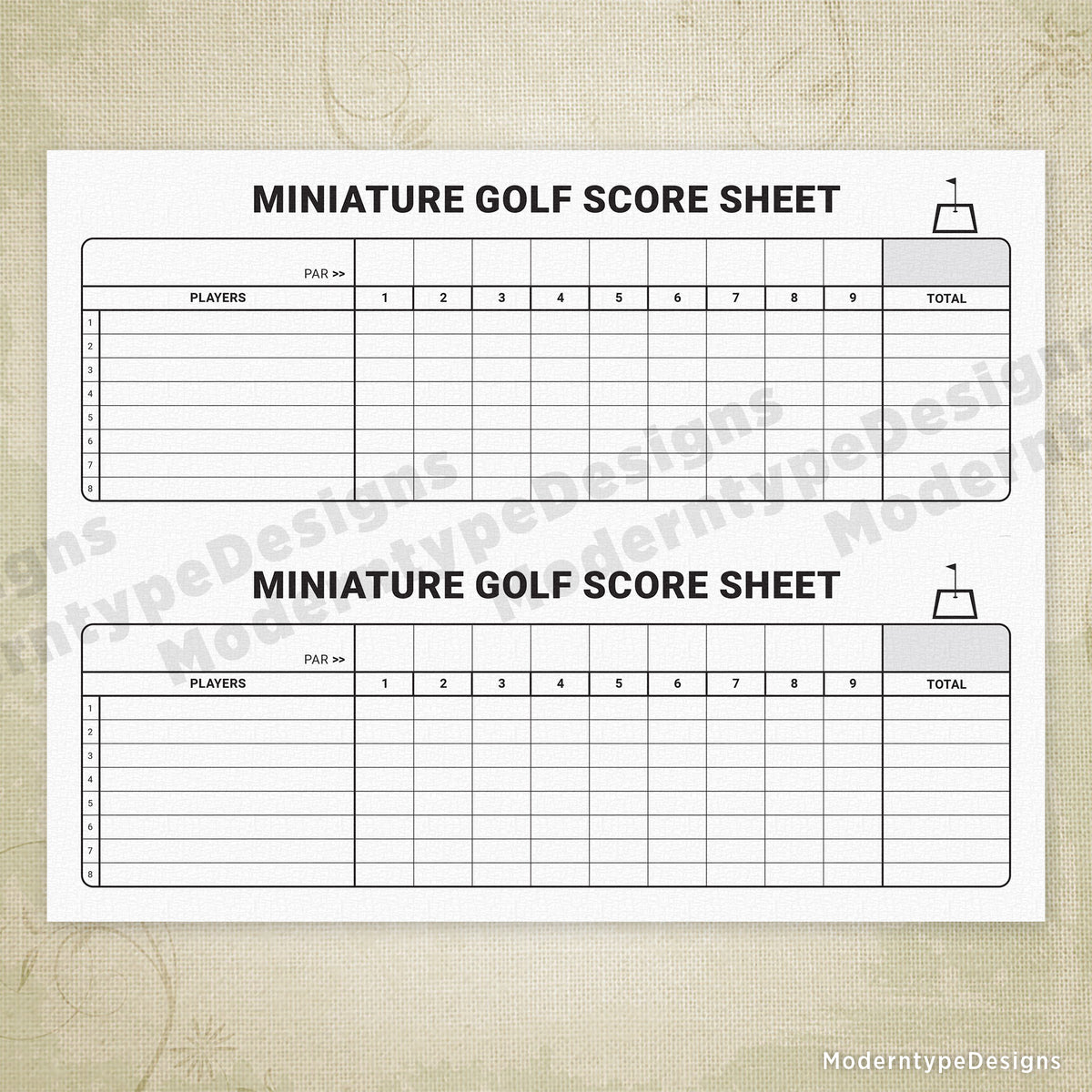 Miniature Golf Scoring Sheet Printable, 1-9 Holes