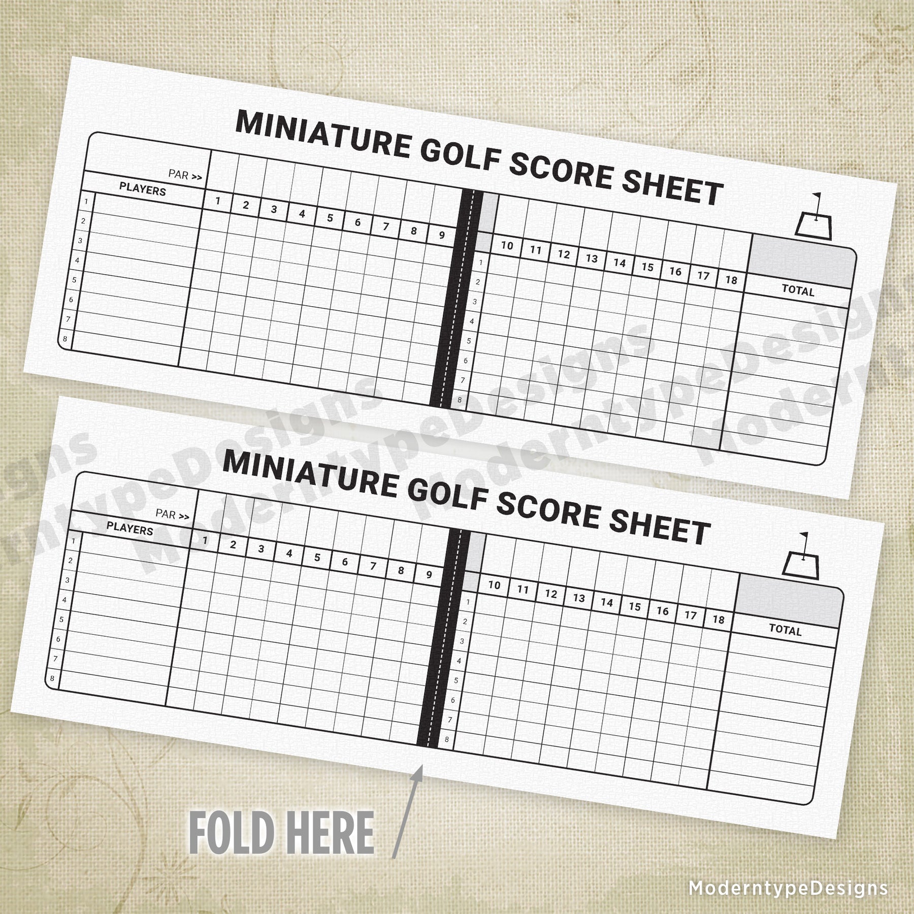 Miniature Golf Scoring Sheet Printable, 1-18 Holes