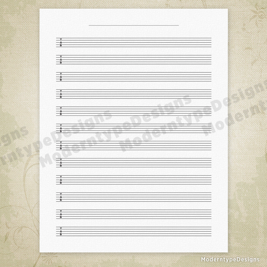 Guitar Tab Staff Bar Chart Printable, Blank
