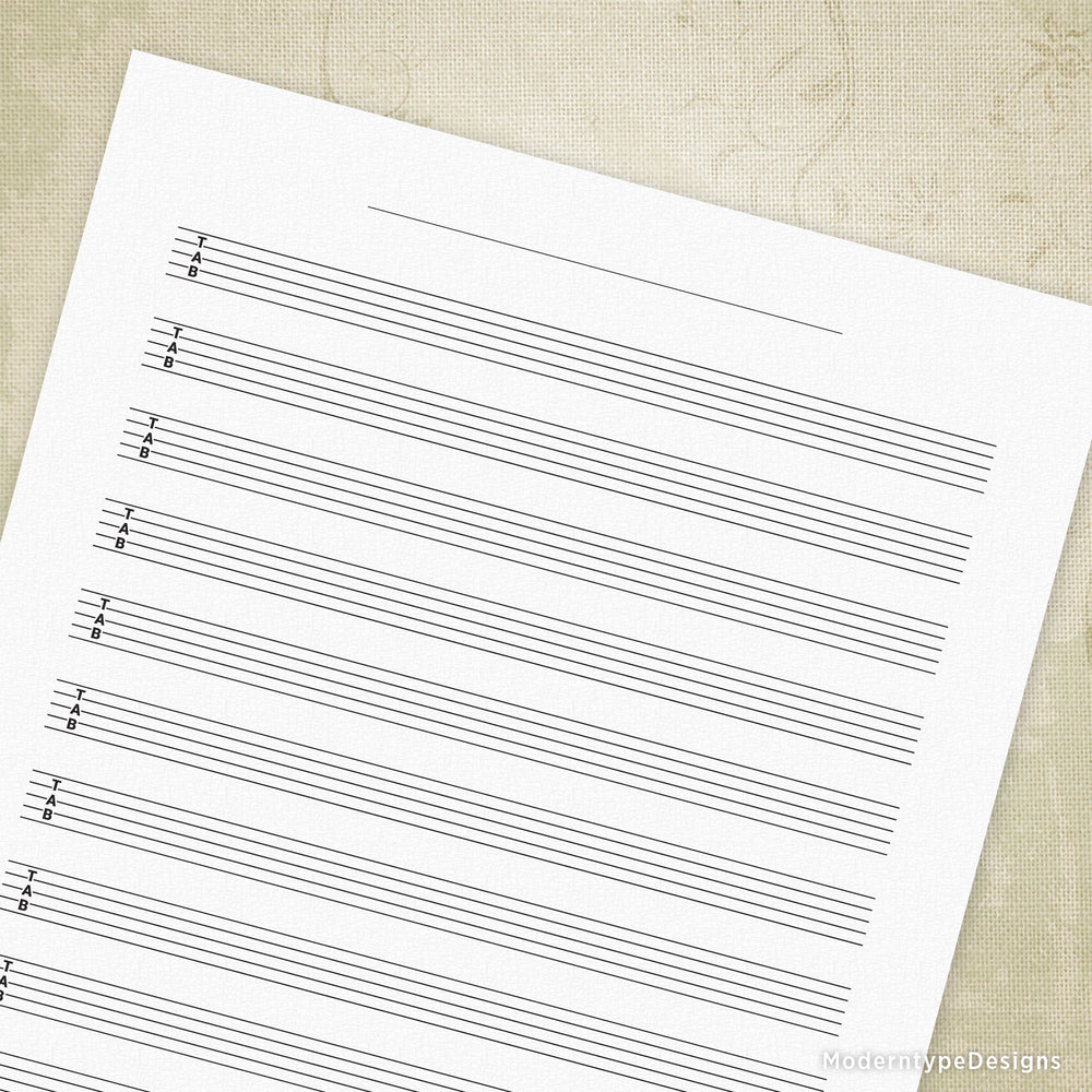Guitar Tab Staff Bar Chart Printable, Blank