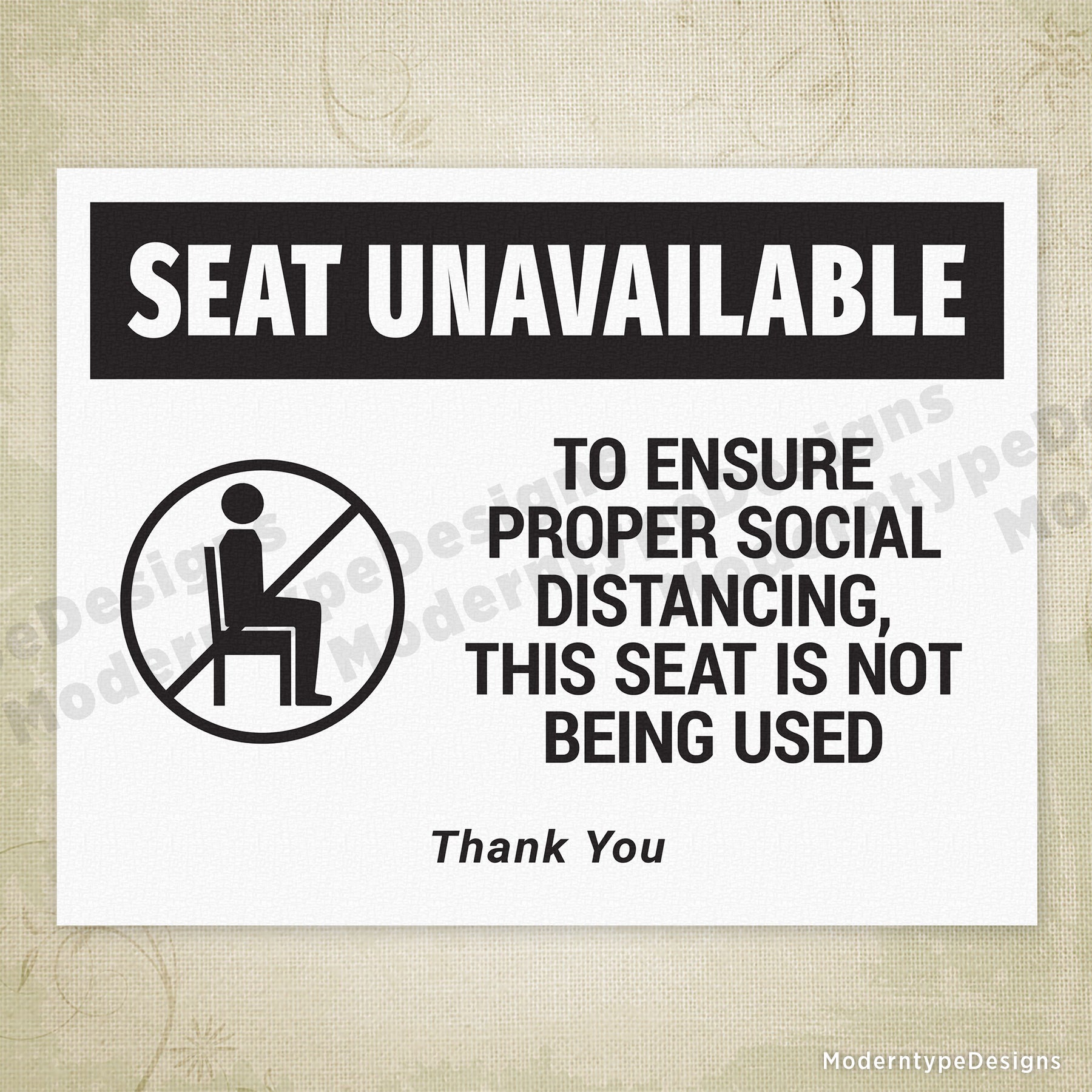 Seat Unavailable Printable Sign