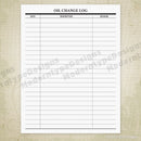 Oil Change Log Printable