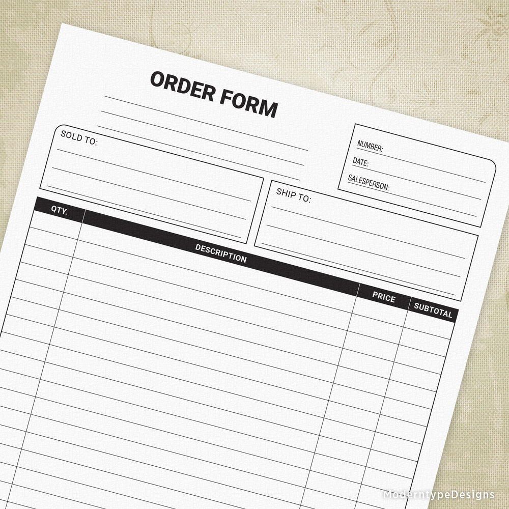 Order Form Printable