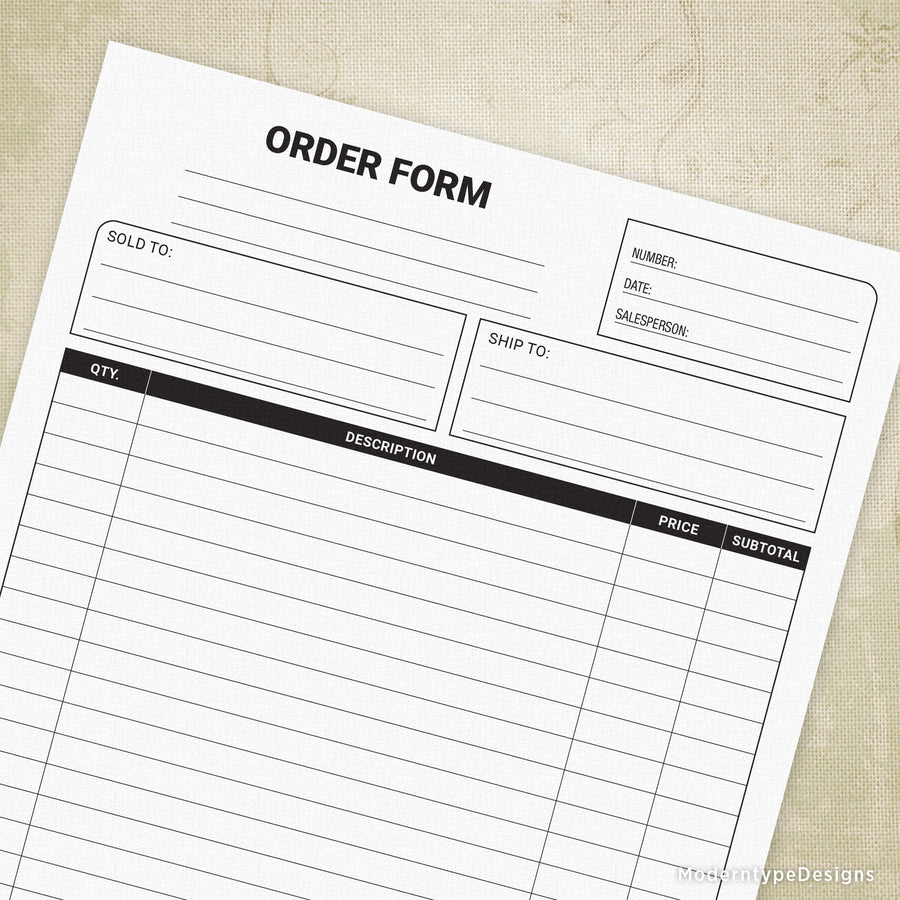 Order Form Printable