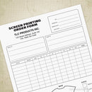 Screen Printing Order Form Printable, Personalized
