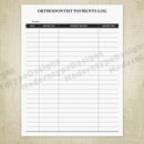 Orthodontist Payment Log Printable