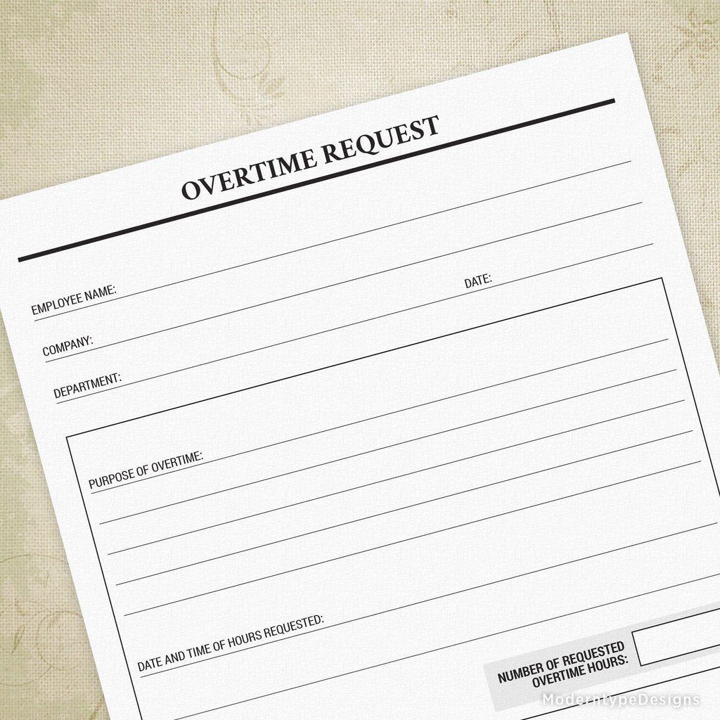 Overtime Request Printable Form