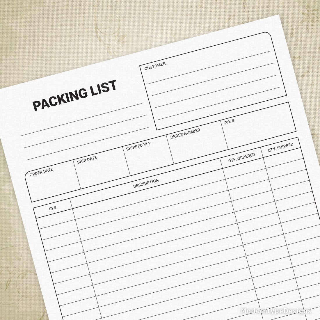 Packing List Printable Form, #2