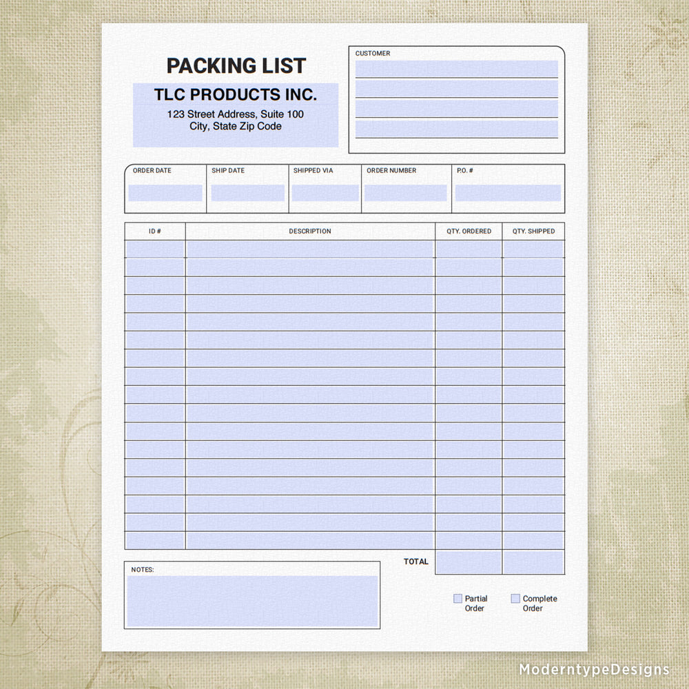 Packing List Printable Form, Editable, #3