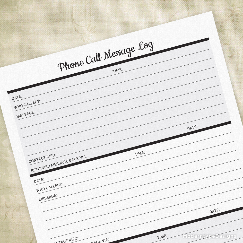 Phone Call Message Log Printable