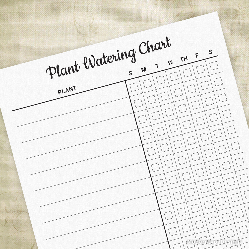 Plant Watering Chart Printable