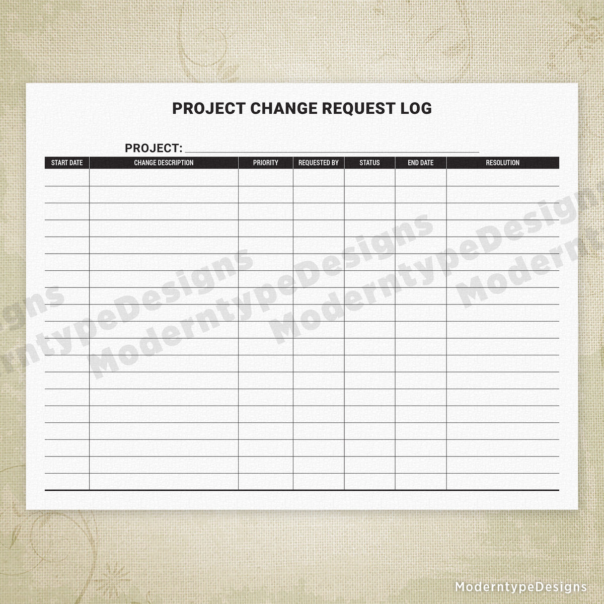 Project Request Change Log Printable
