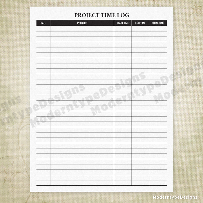 Project Time Log Printable