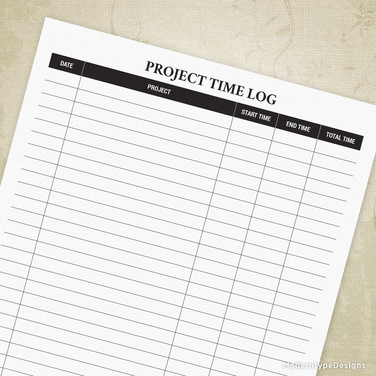Project Time Log Printable