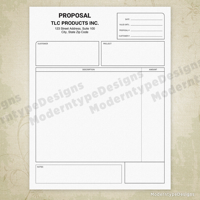 Proposal Printable Form, Personalized