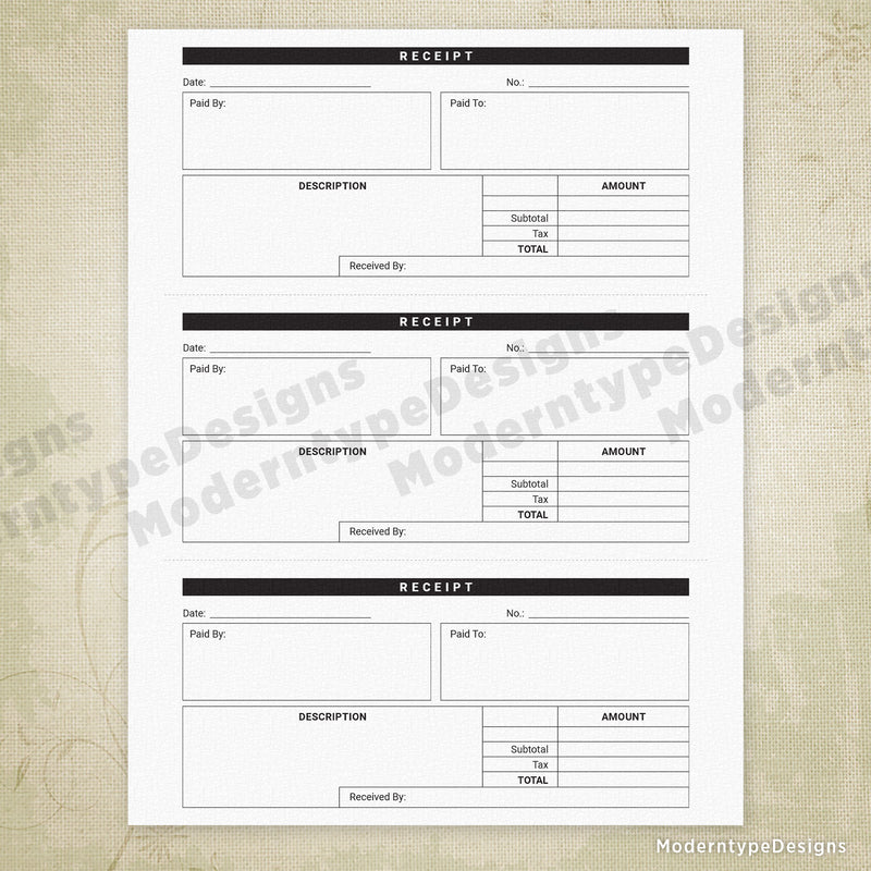 Three Receipts On One Sheet Printable