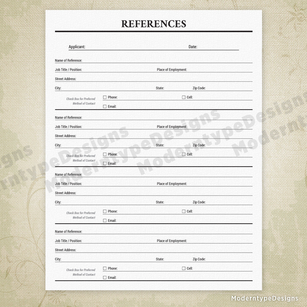 Job References Printable