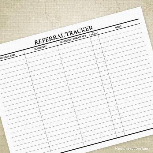 Referral Tracker for Employers Printable
