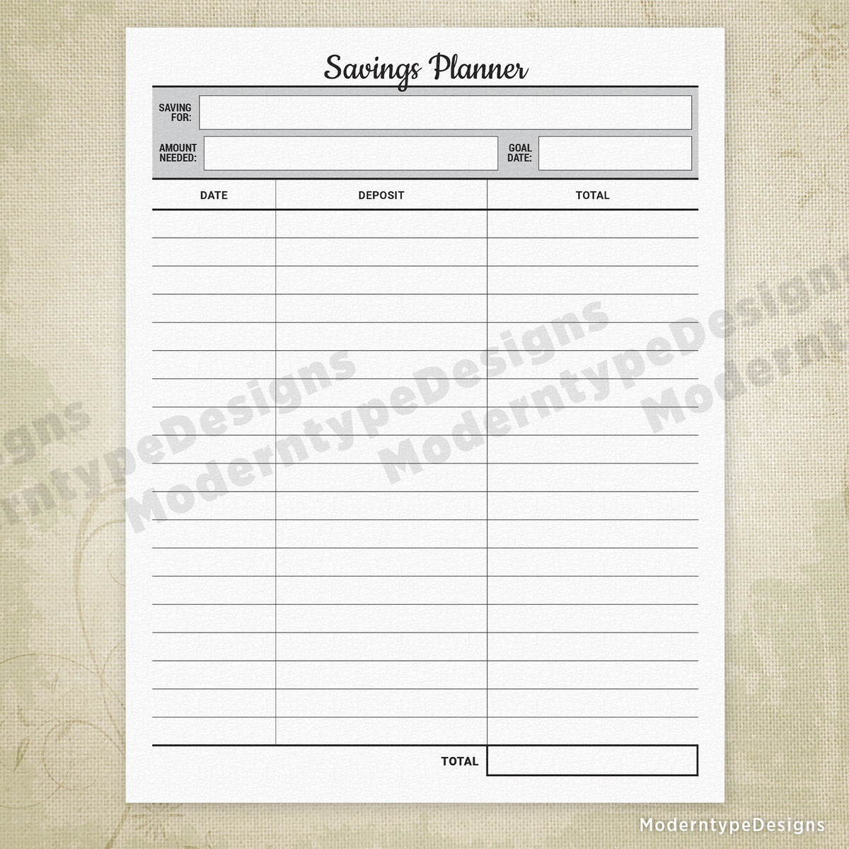 Savings Planner Printable