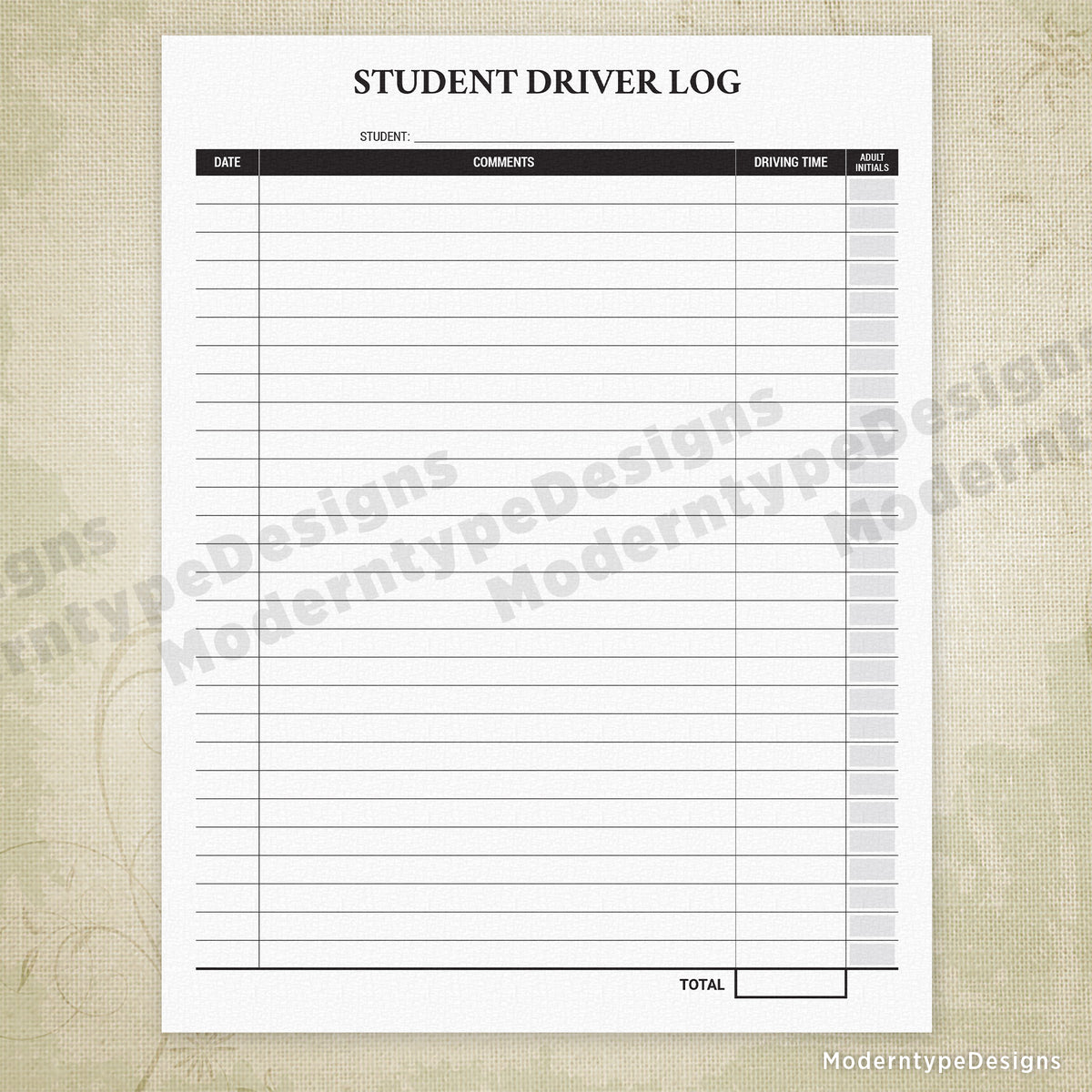 Student Driver Log Printable