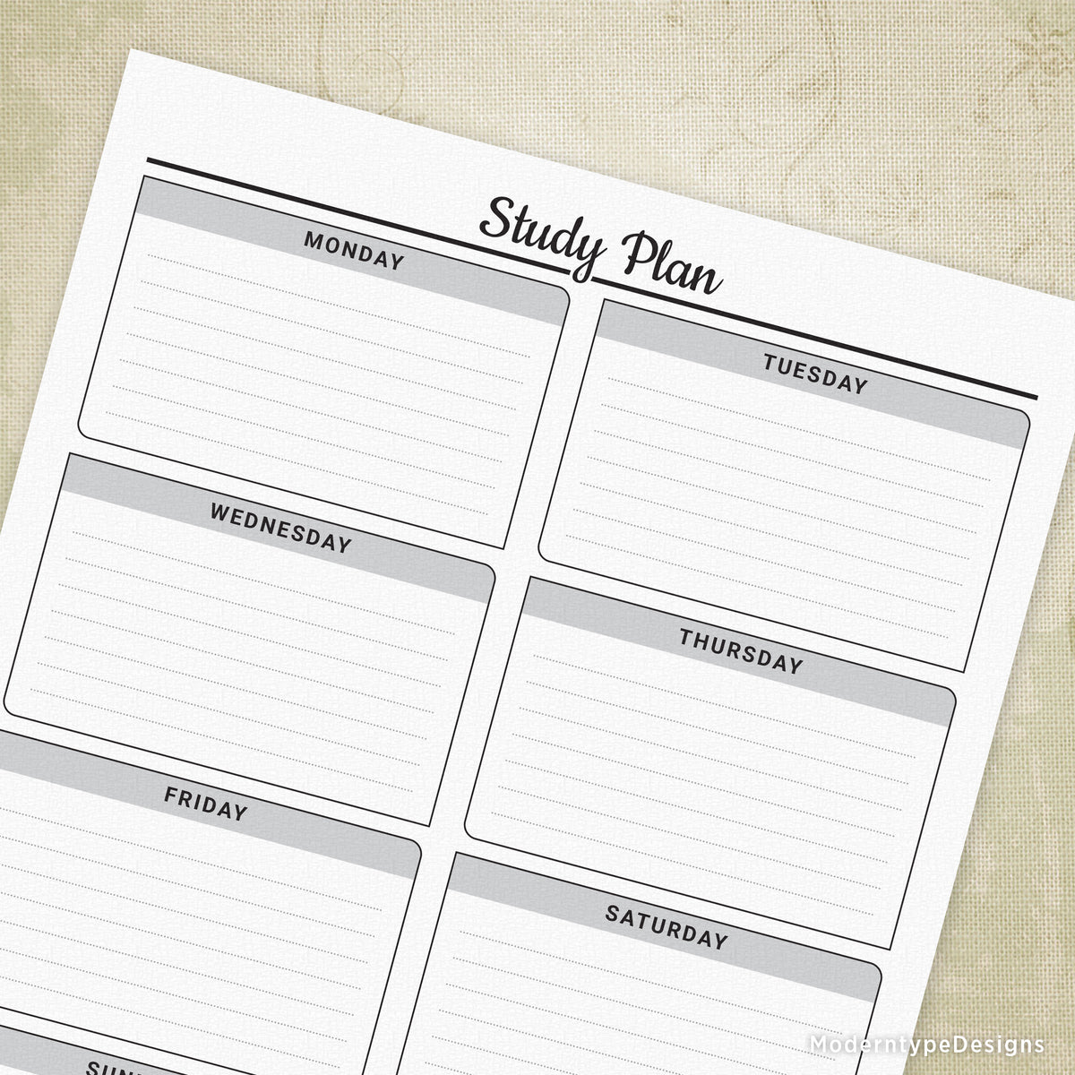 Study Plan Printable