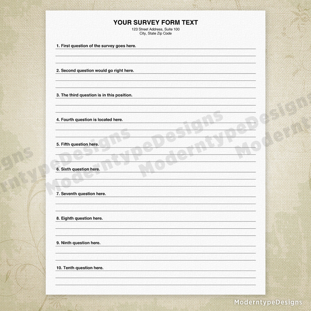 Survey Form Template Printable, Editable