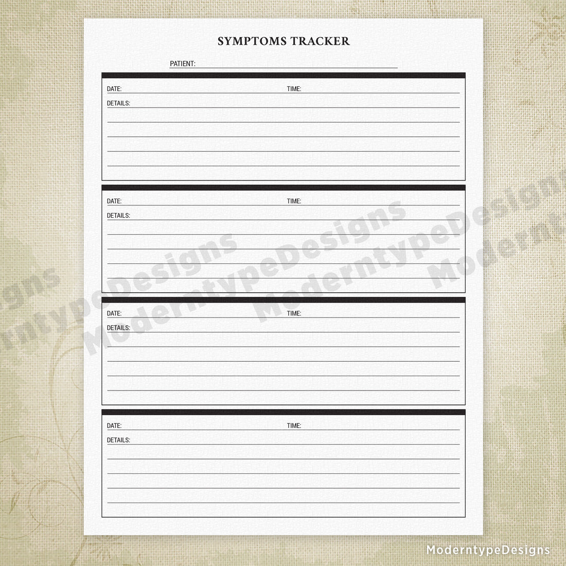 Symptoms Tracker Printable Form