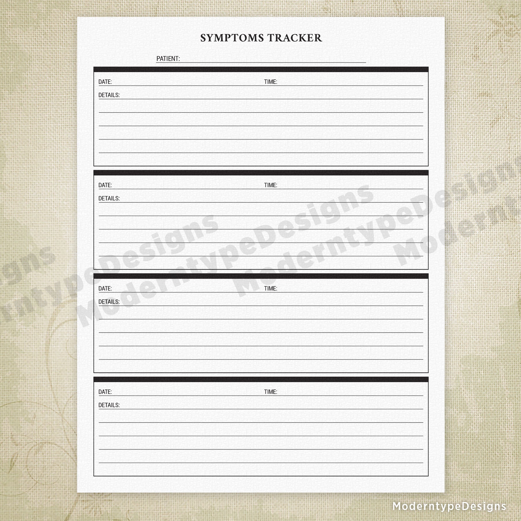Symptoms Tracker Printable Form