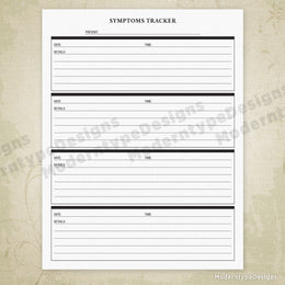 Symptoms Tracker Printable Form