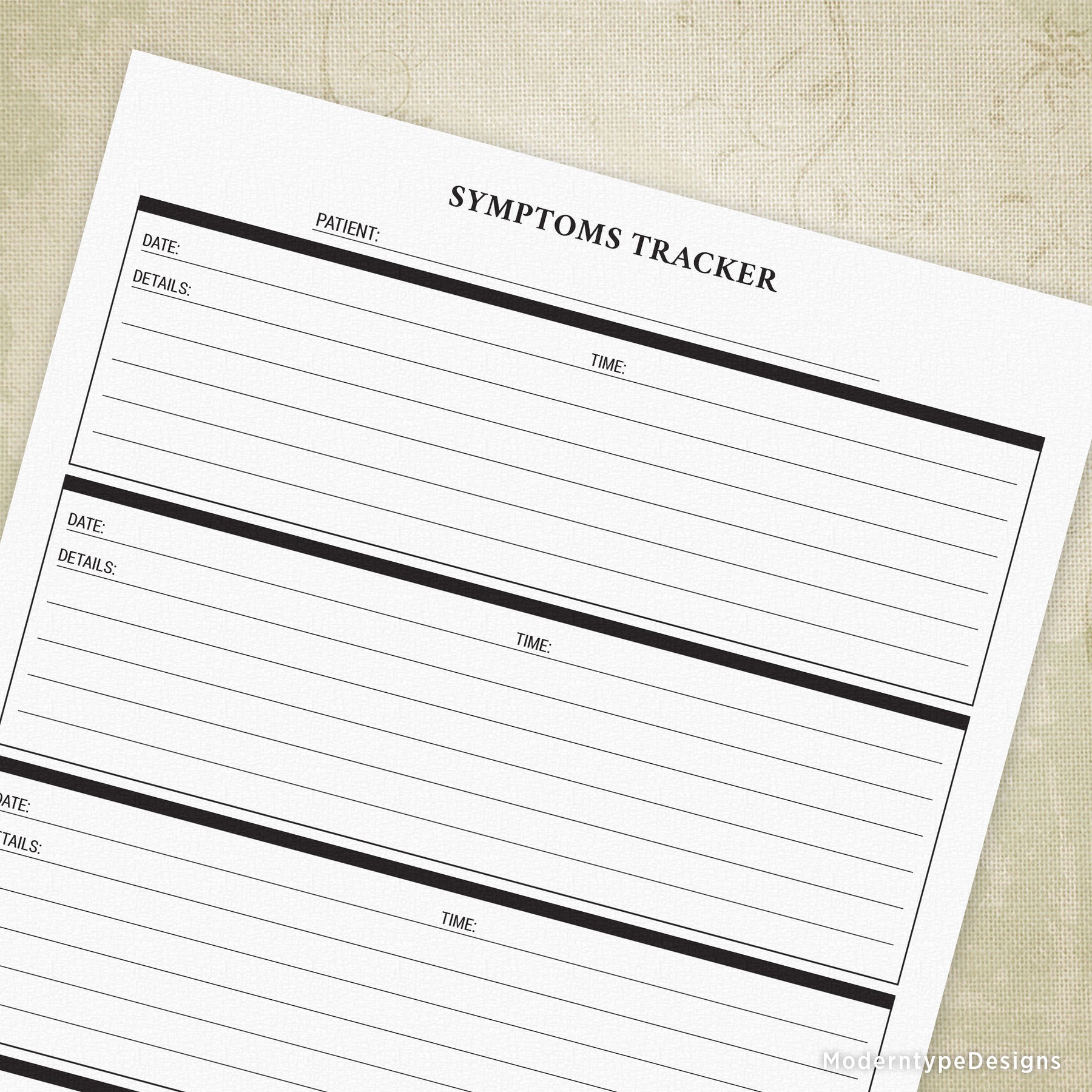 Symptoms Tracker Printable Form