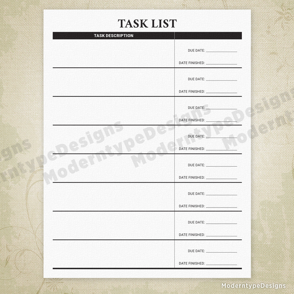 Task List Planner Printable