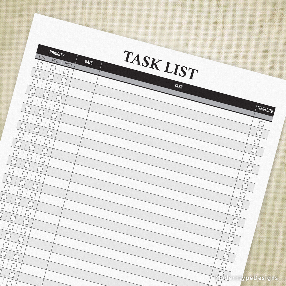 Task List Printable with Priority