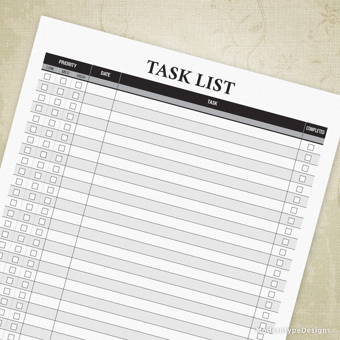 Task List Printable with Priority