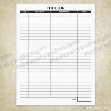 Tithe Log Printable