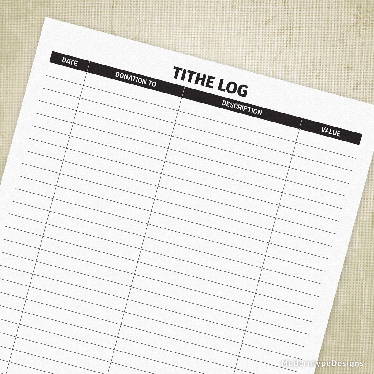Tithe Log Printable