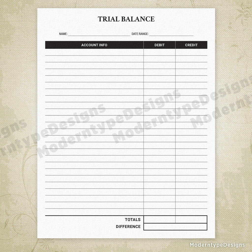 Trial Balance Printable