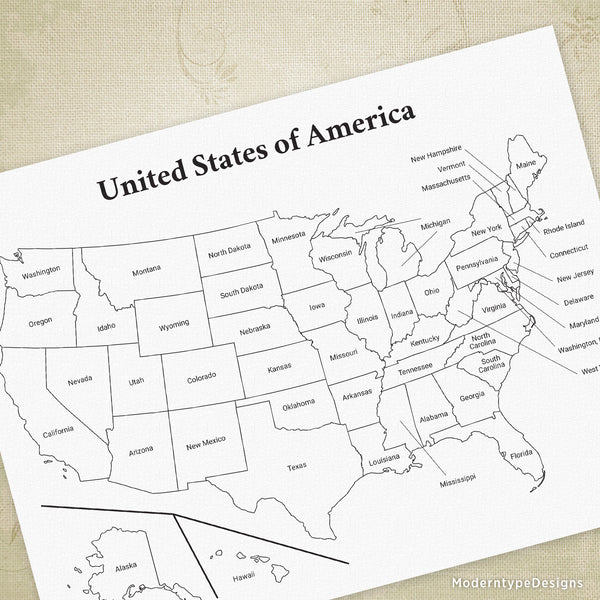 United States Map Printable Black And White USA Color In Map Digital