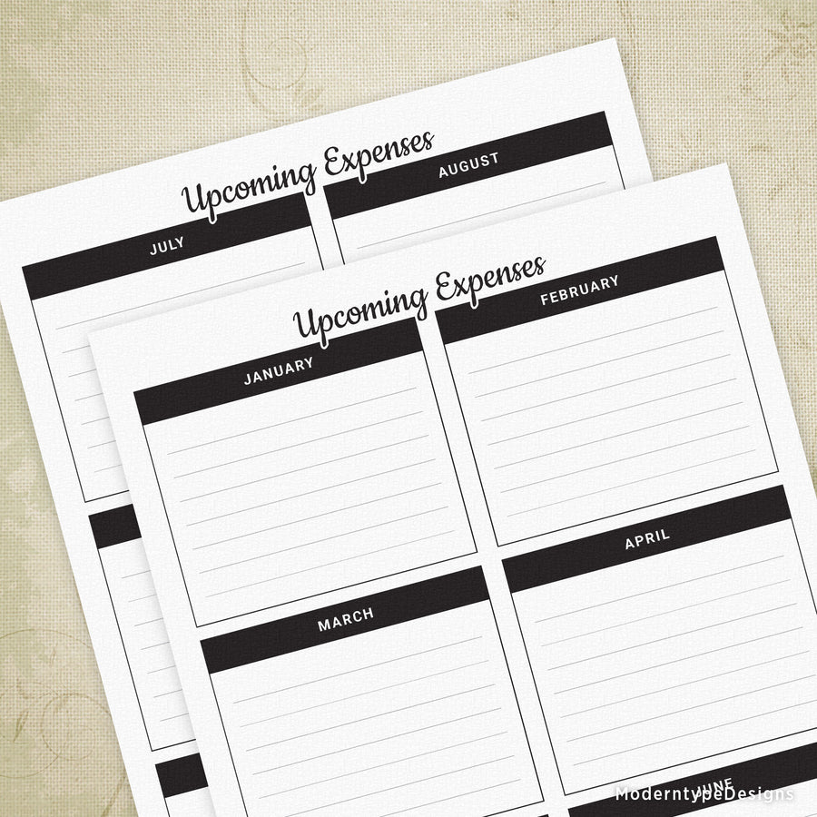 Upcoming Expenses Log Printable