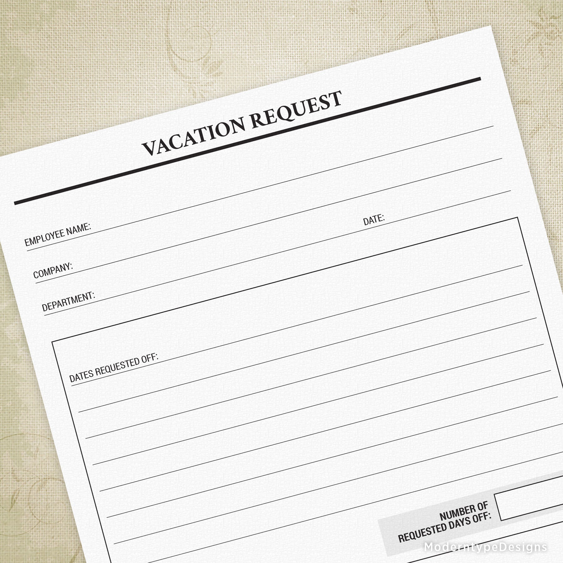 Employee Vacation Request Printable Form