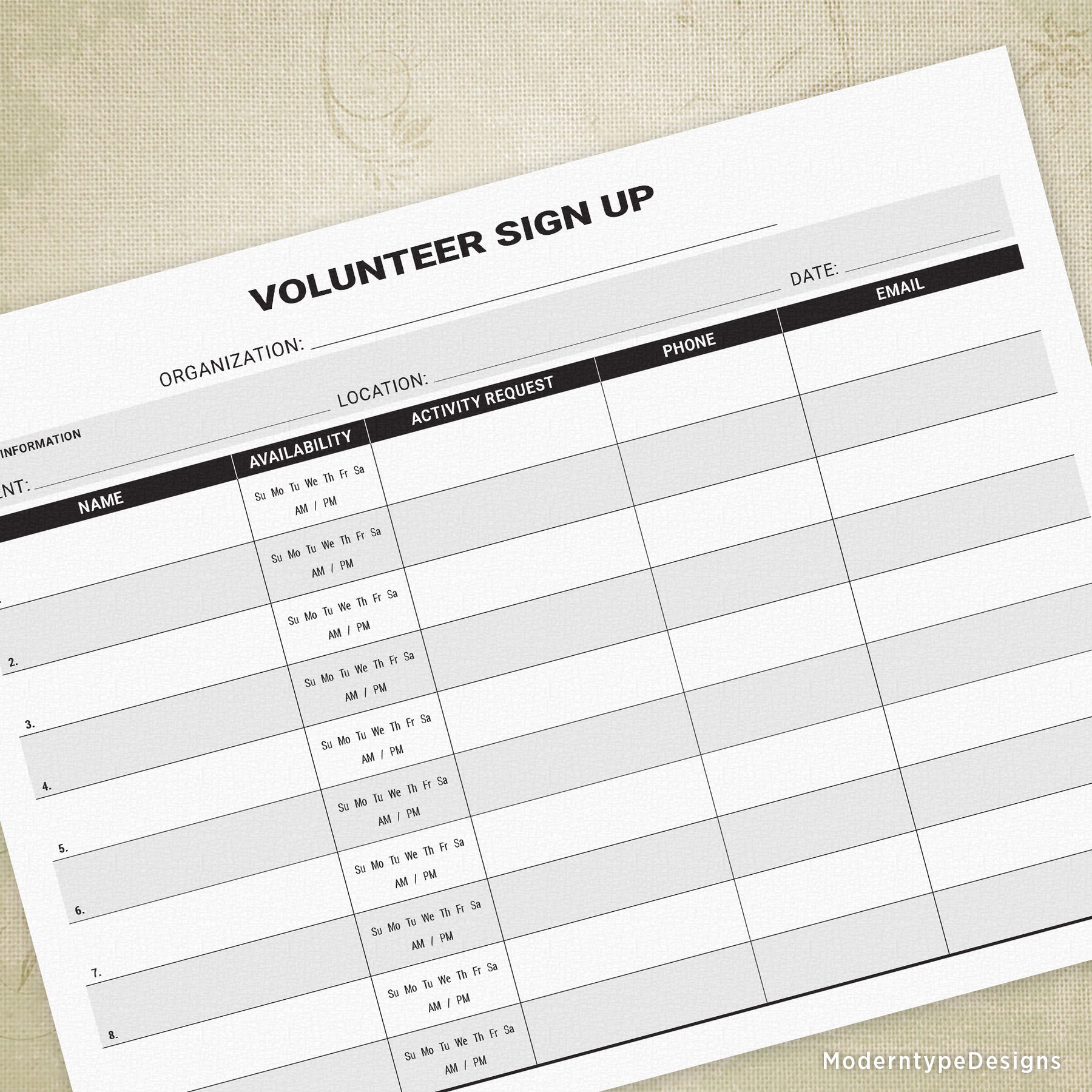 Volunteer Sign Up Printable