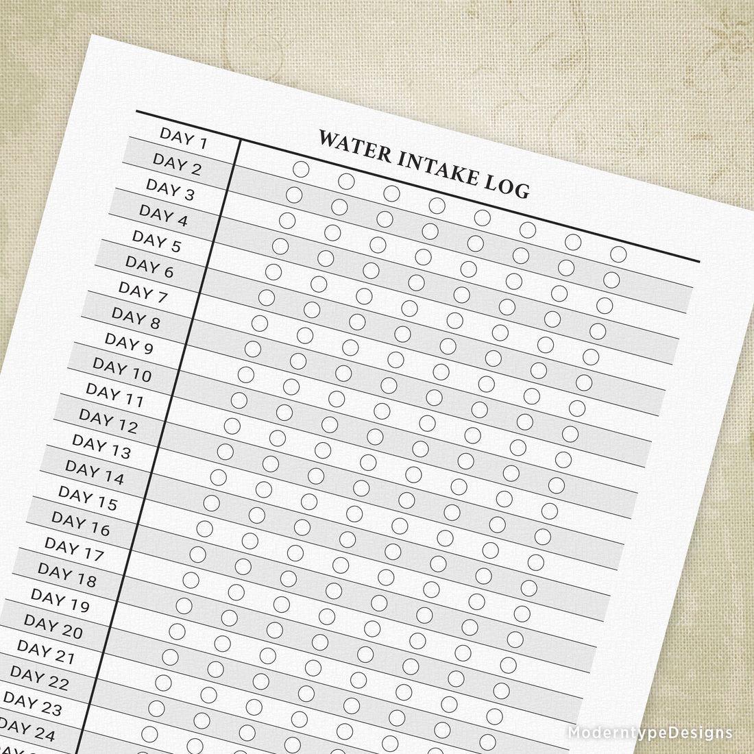 Water Intake Log Printable