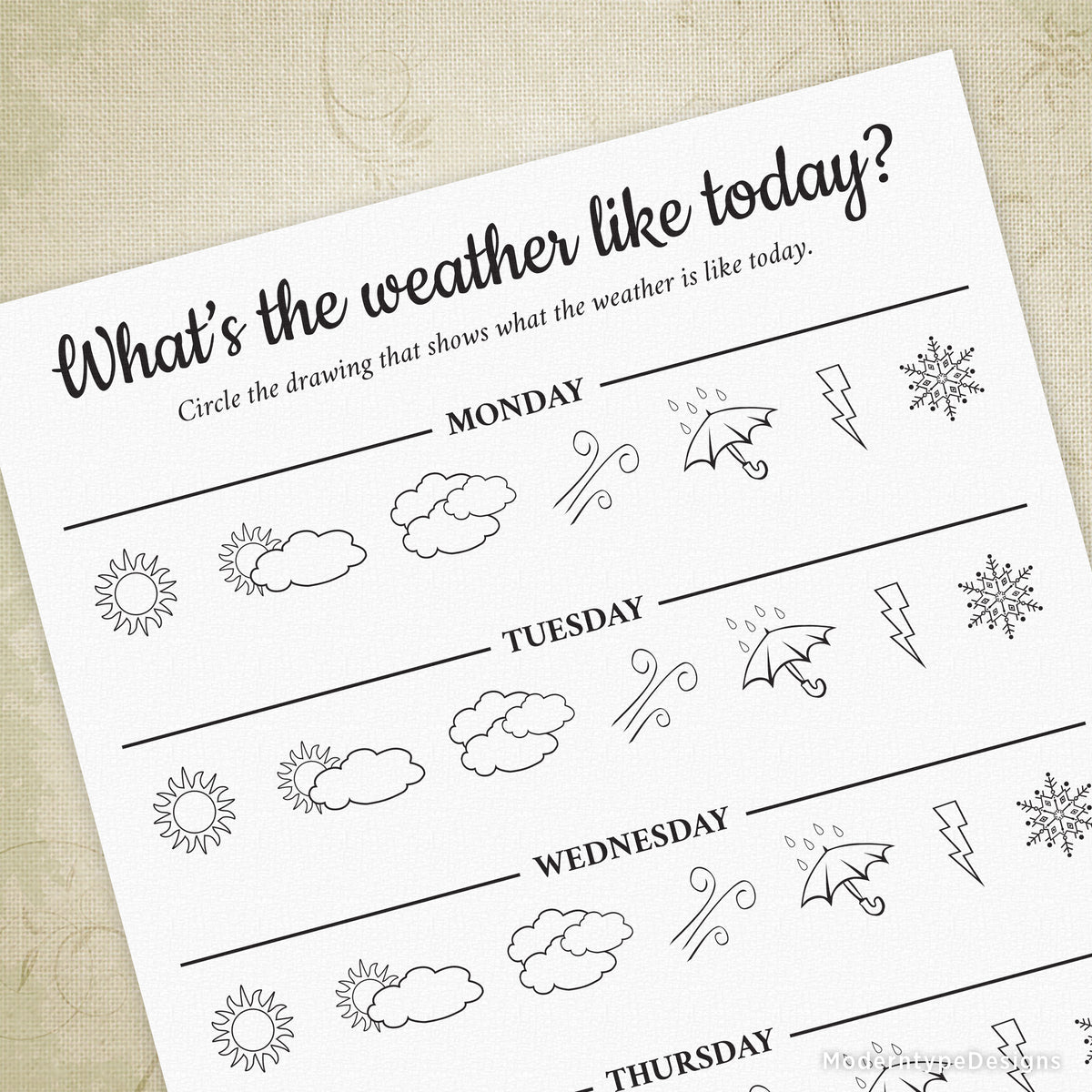 What's The Weather Like Today? Printable, 5 Days