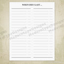 When Did I Last ... Printable Form