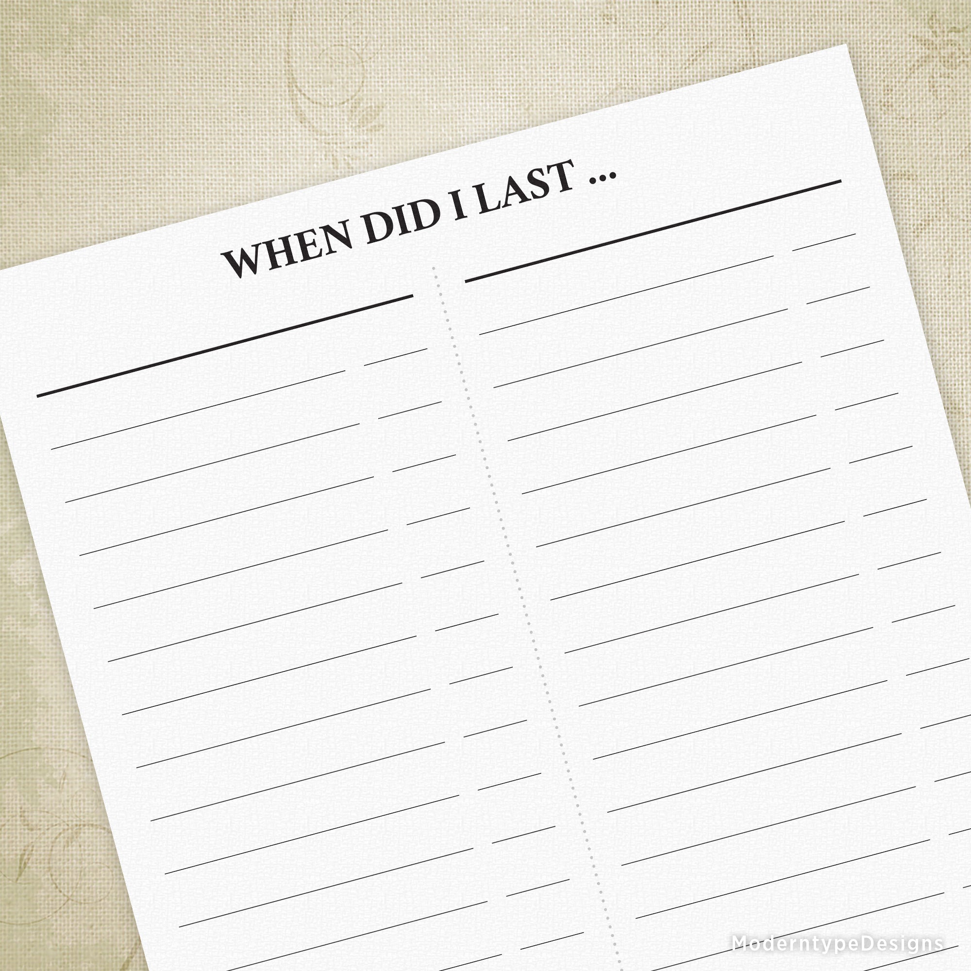 When Did I Last ... Printable Form