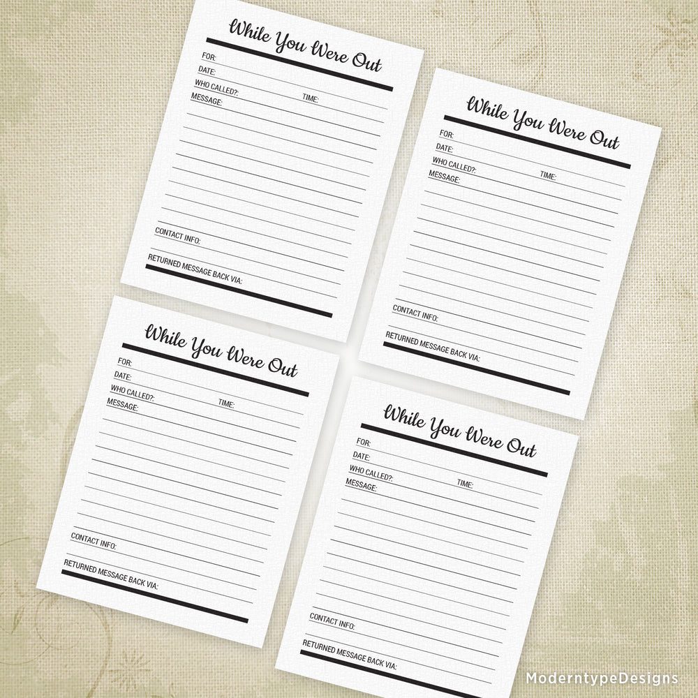 While You Were Out Sheet Printable, 4.25 x 5.5"