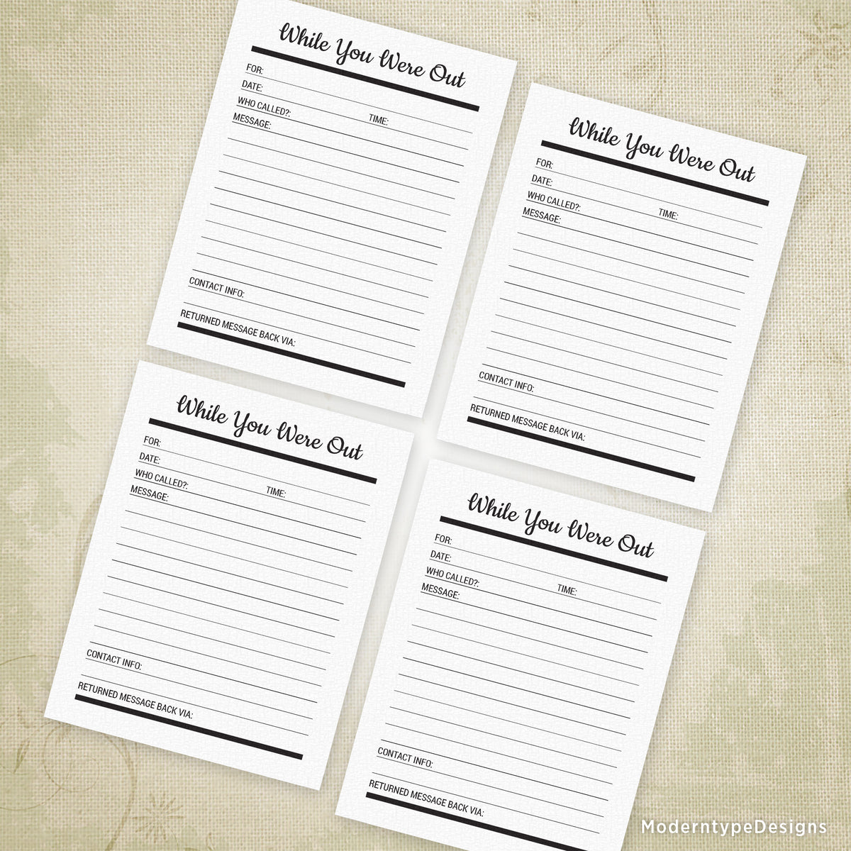 While You Were Out Sheet Printable, 4.25 x 5.5"