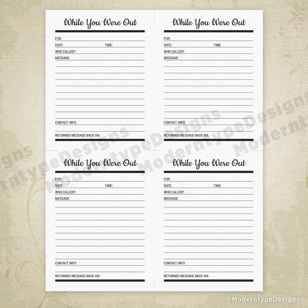 While You Were Out Sheet Printable, 4.25 x 5.5"