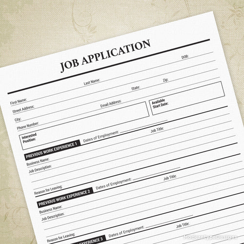 Job Application Printable
