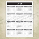 Yearly Printable Calendar Black Header without Grid